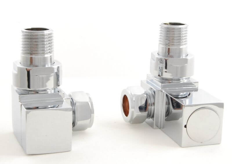 Square Corner Radiator Valves Cubex In Chrome - Poshrads