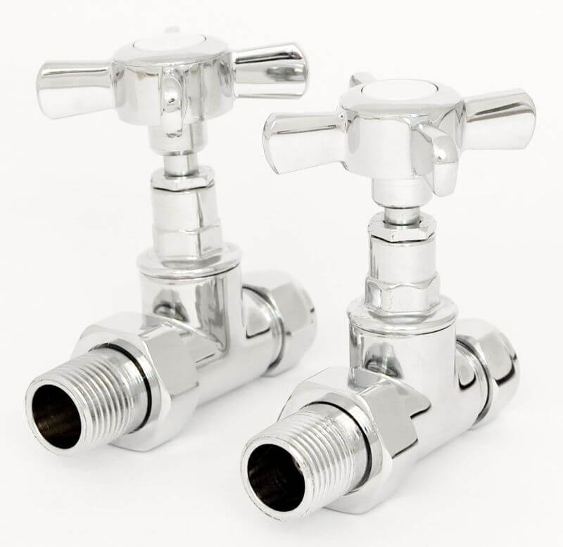 Westminster Cross-head Rad Valves Straight Chrome (pair) - Poshrads